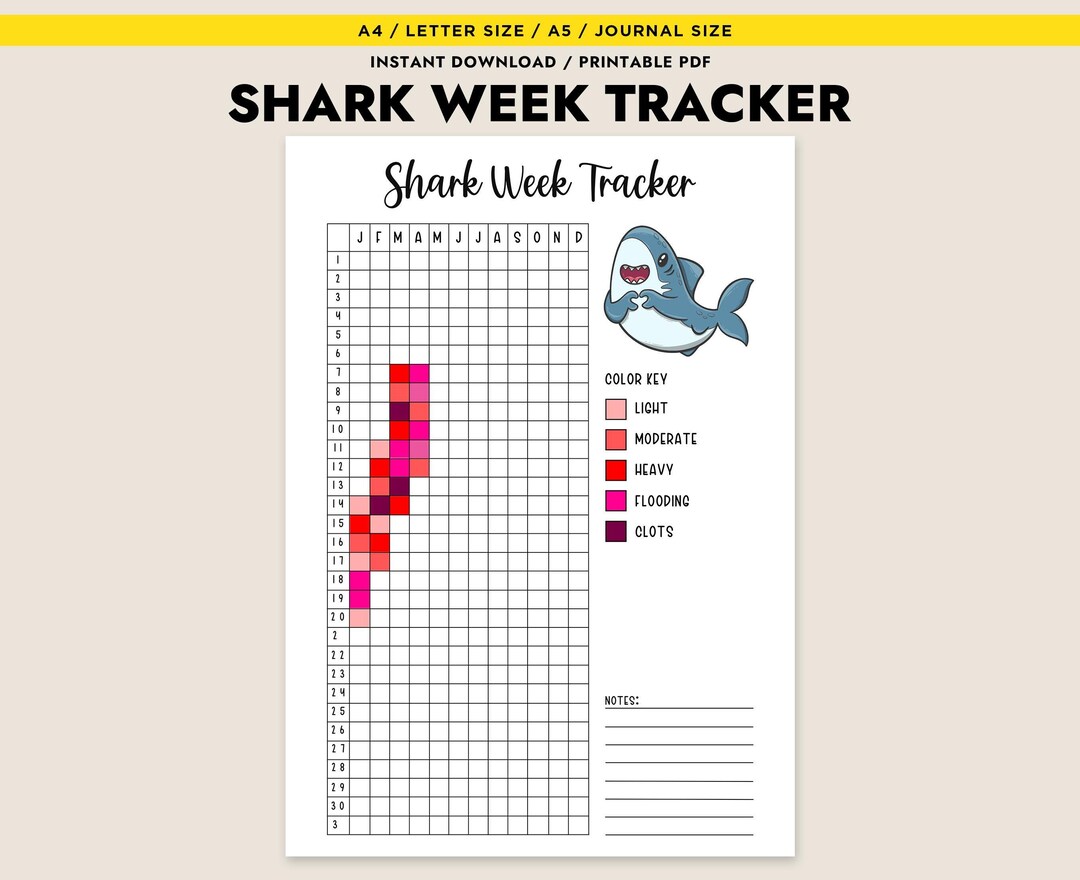 Shark Week Tracker Monthly Printable Planner Journal Page Menstruation ...