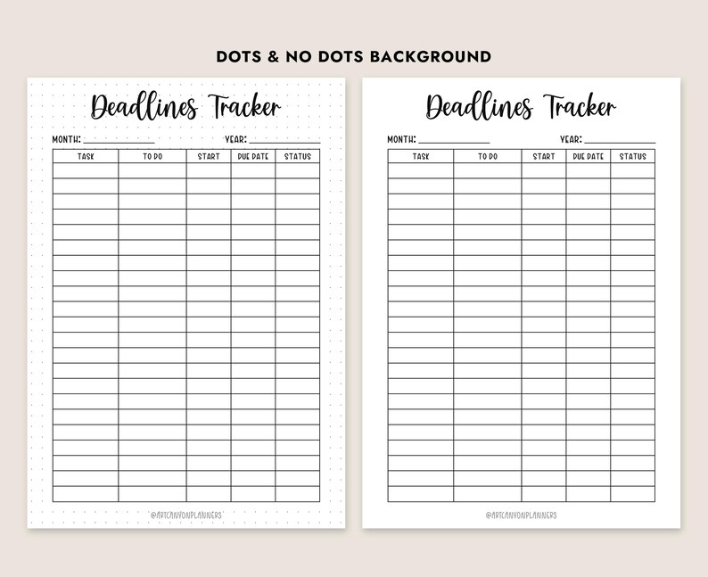Deadlines Tracker Printable Planner Insert A4 A5 Letter Digital ...