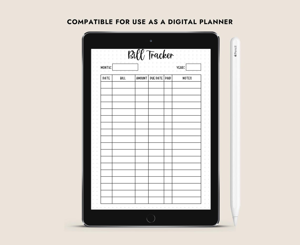 Bill Tracker Printable Journal Page Planner Expense Tracker Monthly ...