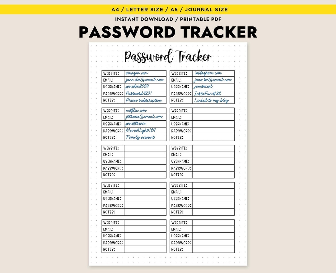 Password Tracker Printable Journal Page Password Log Password Organizer ...