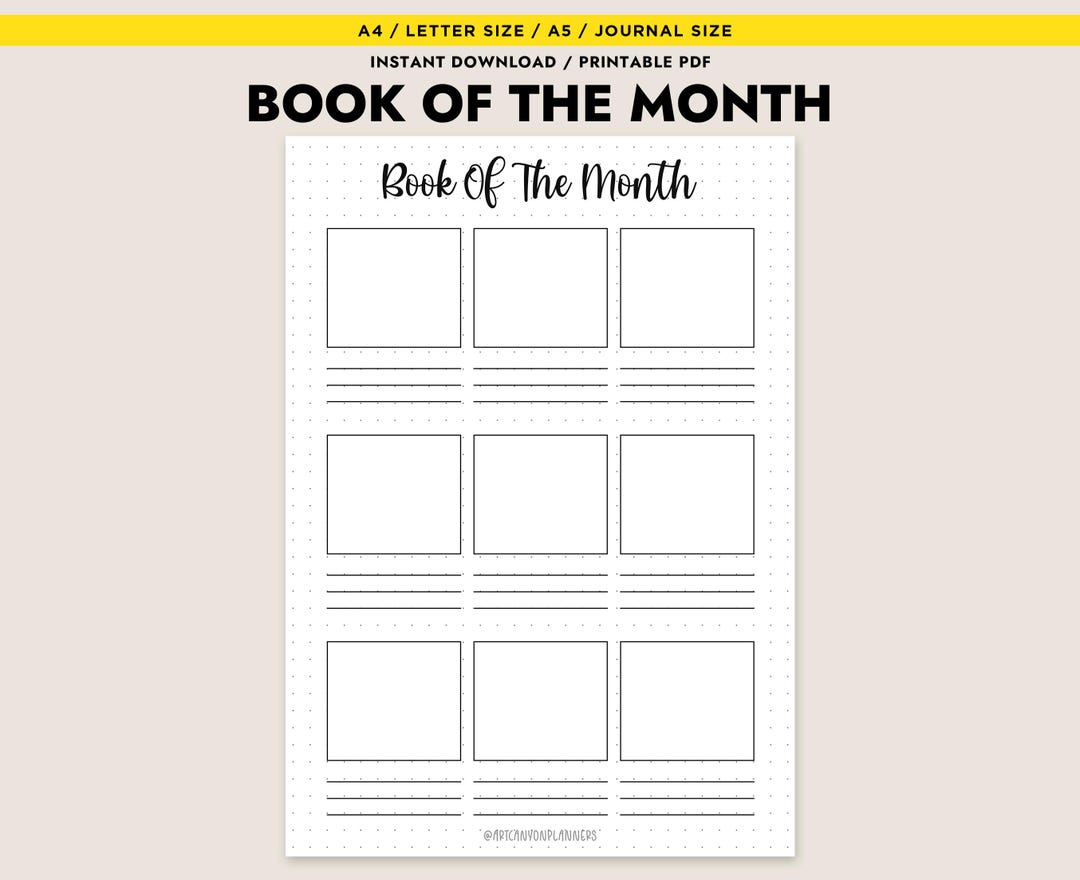Printable Book of the Month Reading Log A4 A5 Letter PDF Reading ...