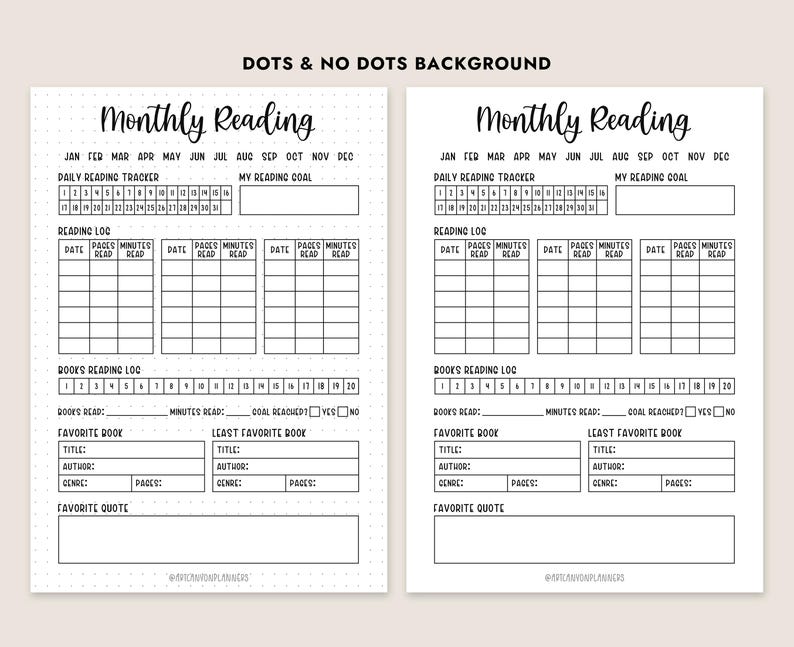 Monthly Reading Log Printable Book Tracker PDF A4 A5 Letter Bullet ...