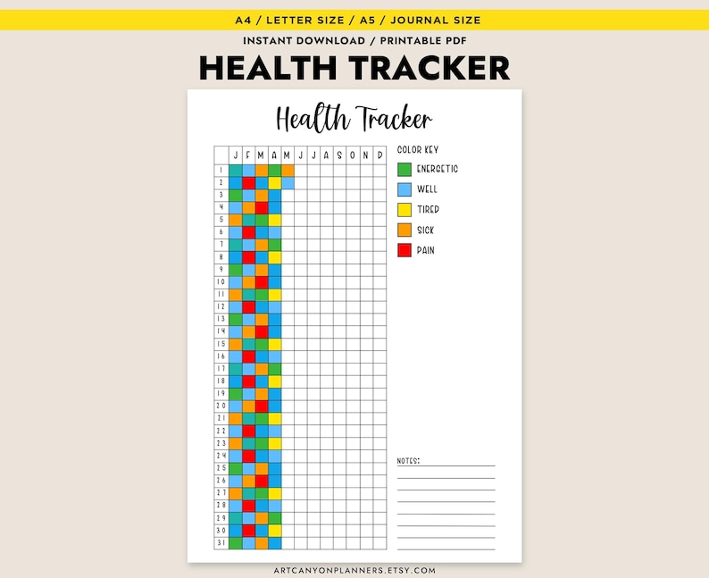 Health Tracker Yearly Printable Journal Page Yearly Tracker Fitness ...