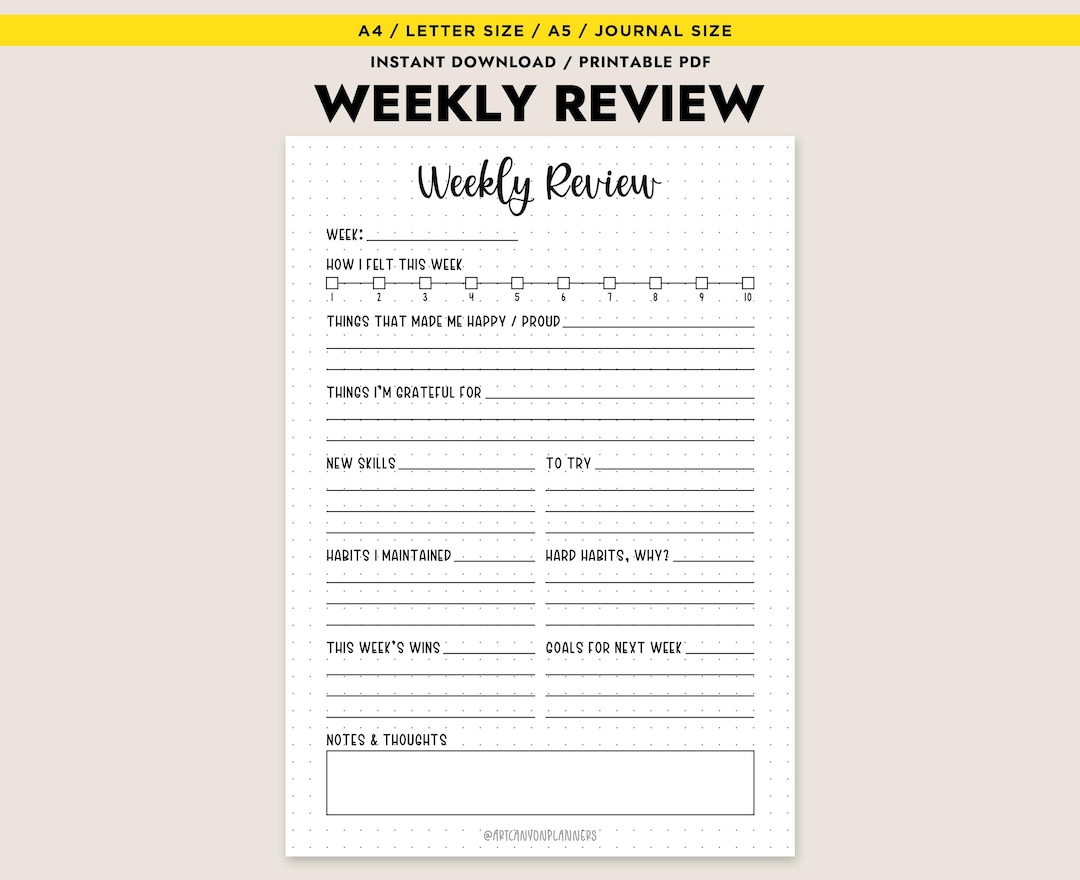 Weekly Review Printable PDF Instant Download A4 Letter A5 Journal ...