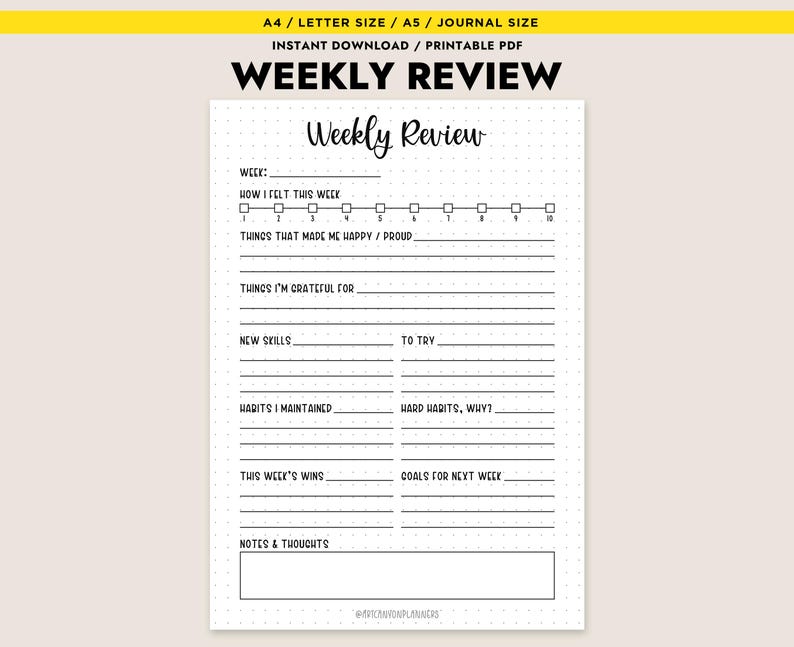 Weekly Review Printable PDF Instant Download A4 Letter A5 Journal ...