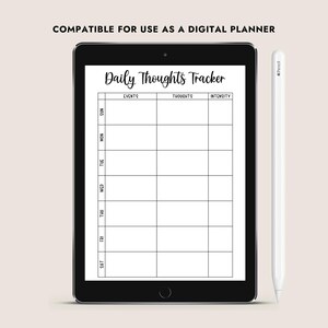 Daily Thoughts Tracker Printable Weekly Log CBT Journal Page A4 A5 ...