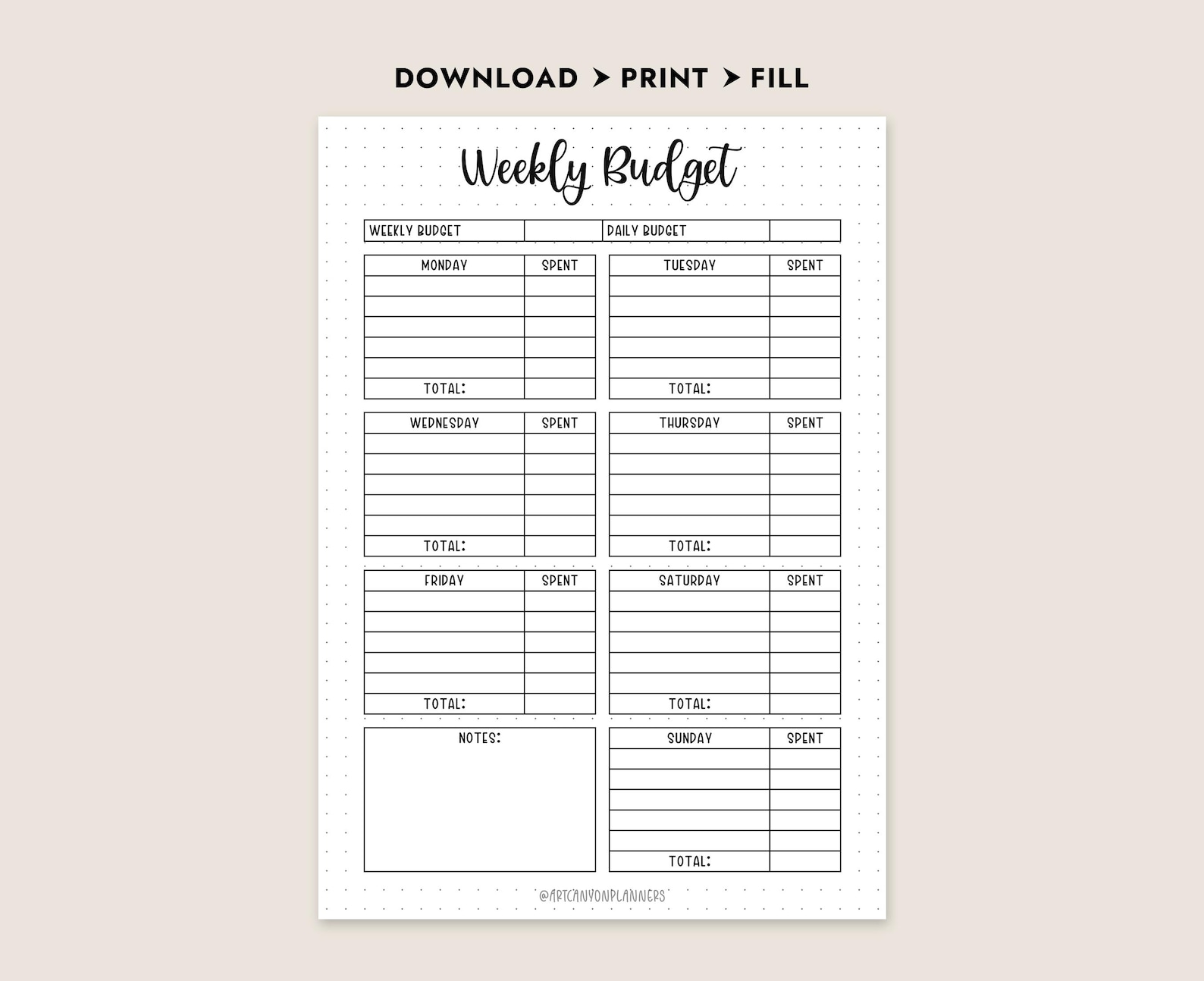 Weekly Budget Planner Printable A4 Letter A5 Journal Size Instant ...