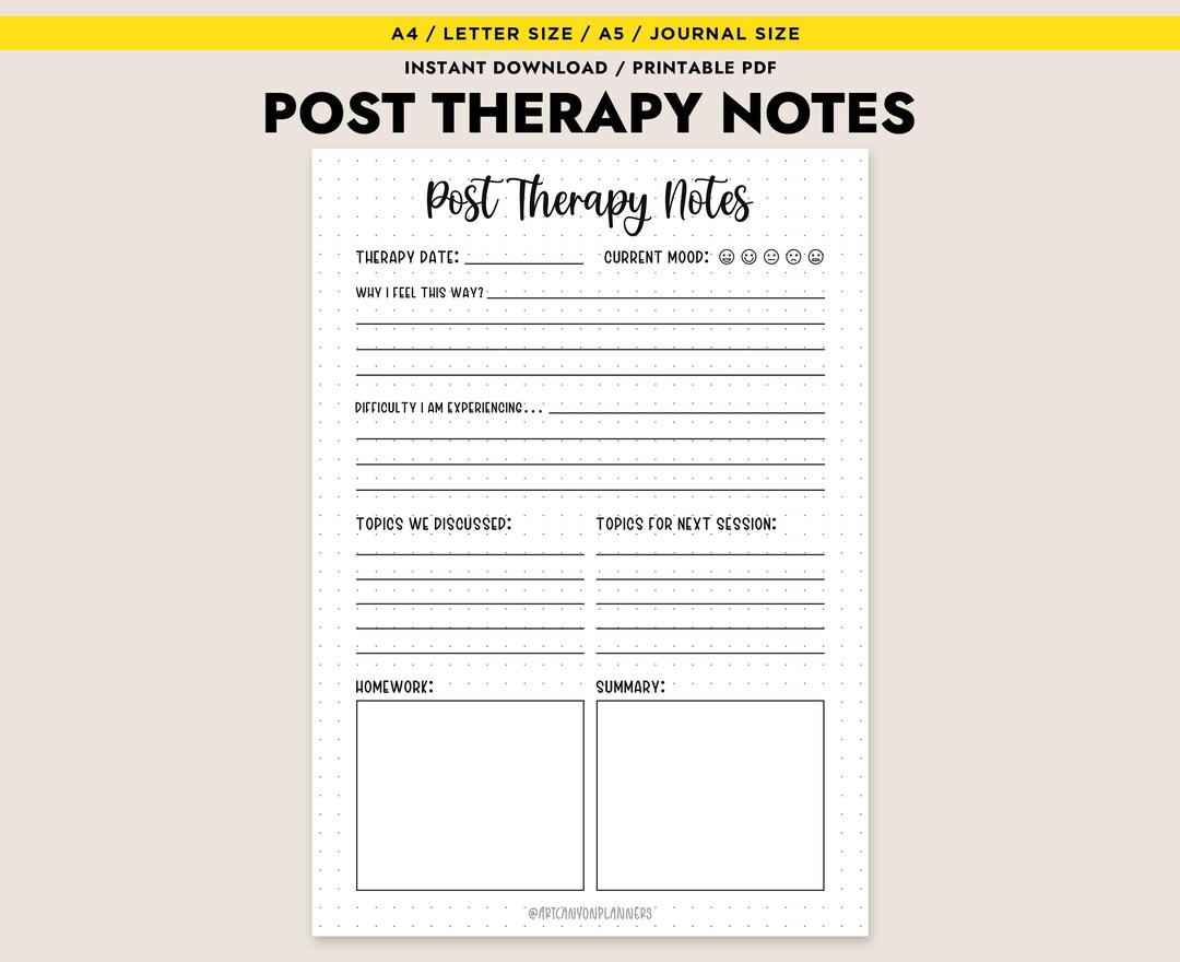 Post Therapy Notes Printable Therapy Journal Session Reflection Mental ...