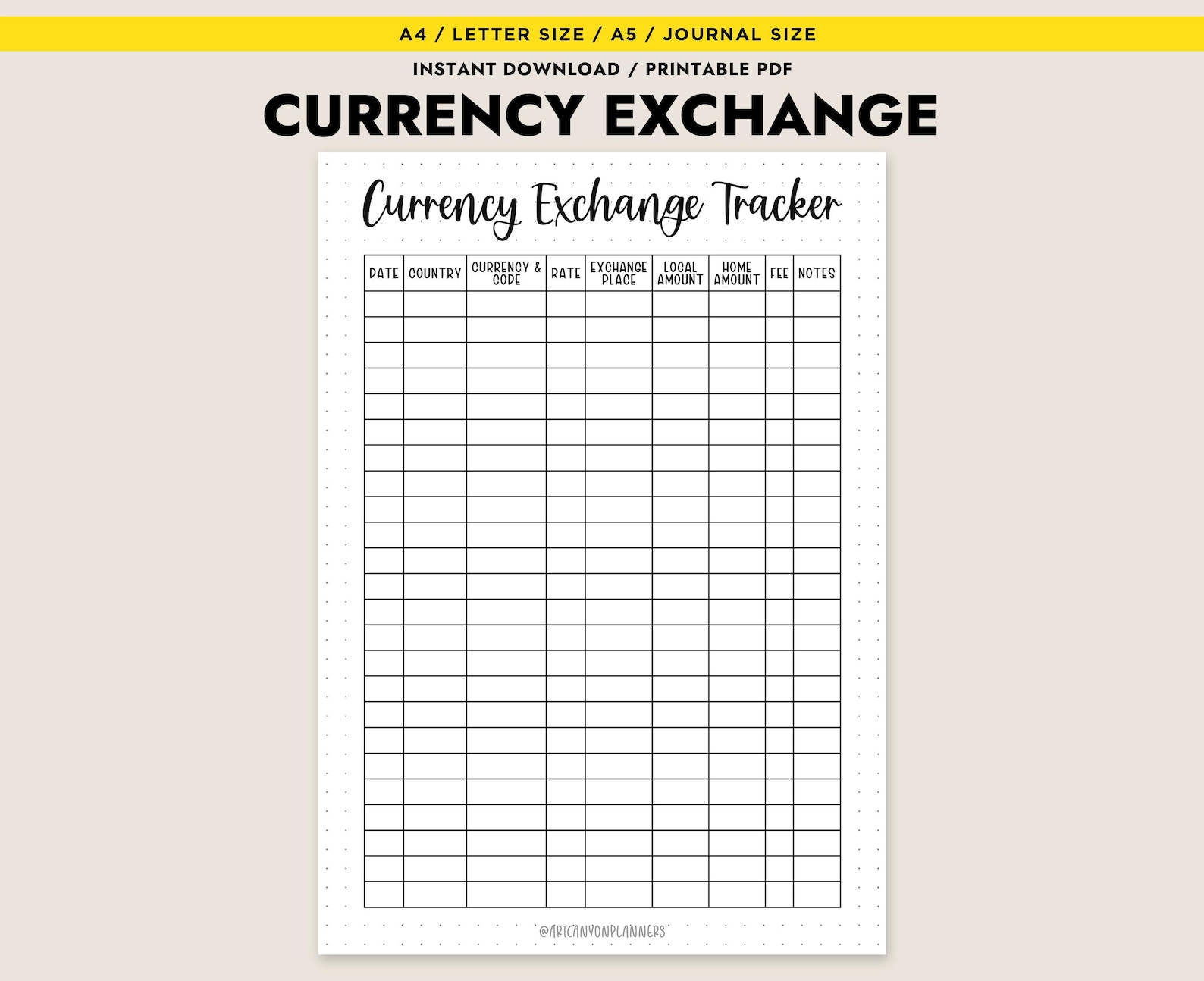 Printable Currency Exchange Tracker Travel Finance Log Money Exchange ...