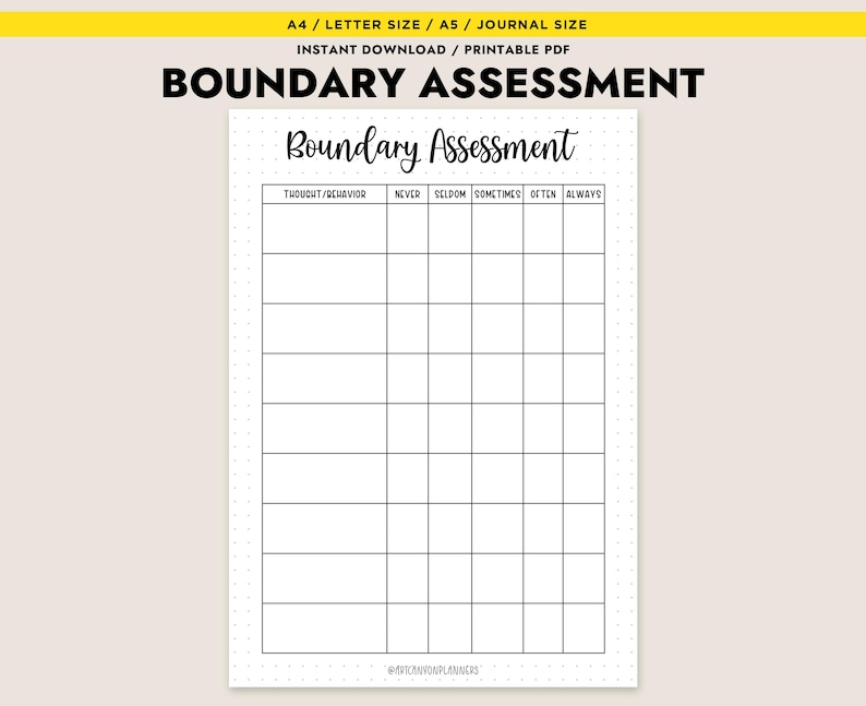 Boundary Assessment Printable Worksheet Self Care Journal Page Mental ...