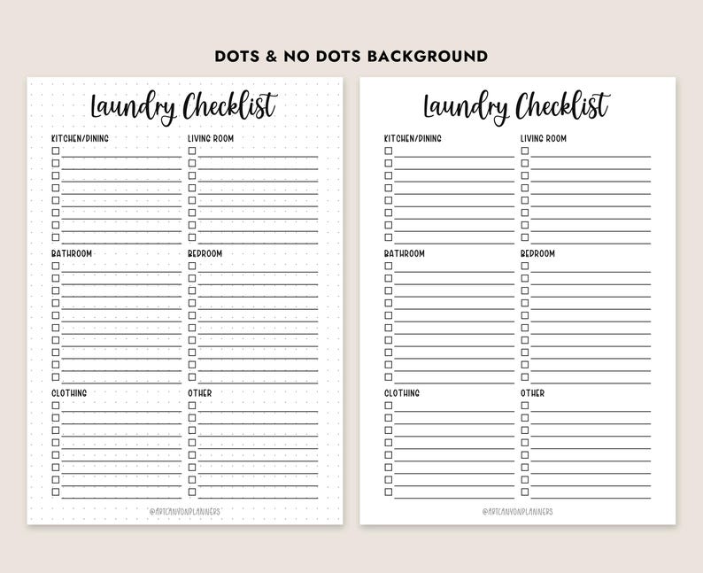 Laundry Checklist Printable Chore Chart Home Organization Planner A4 A5 ...