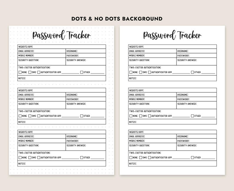 Printable Password Tracker Log Password Keeper Organizer A4, A5, Letter ...