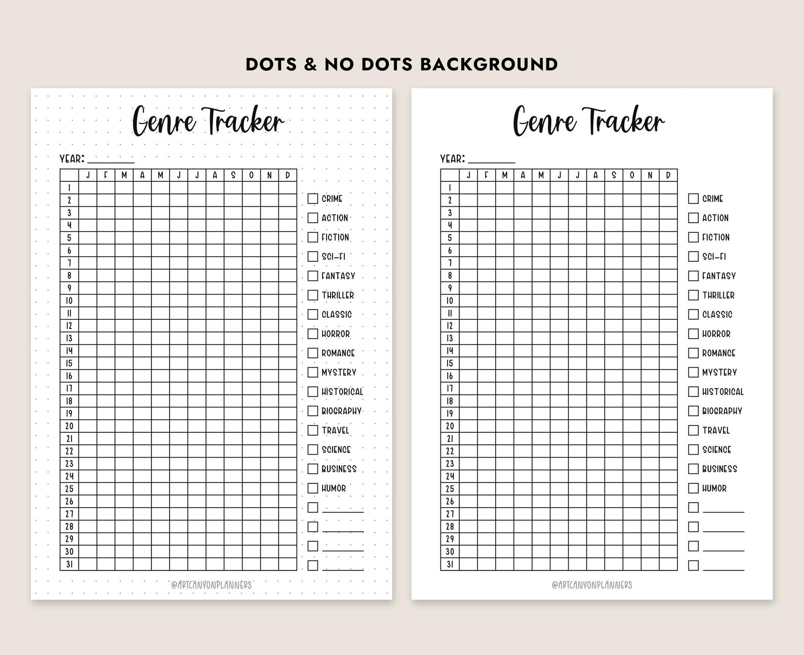 Genre Tracker Printable Reading Journal Page Bookworm Planner Insert A4 ...