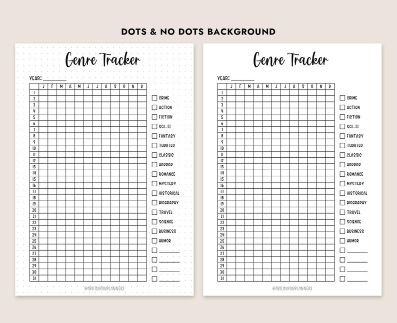 Genre Tracker Printable Reading Journal Page Bookworm Planner Insert A4 ...