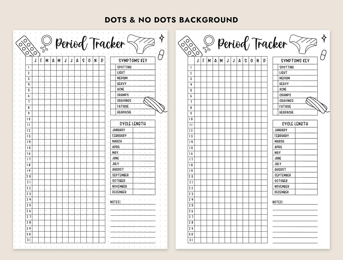 Period Tracker Monthly Printable Planner Journal Page Menstruation Log ...