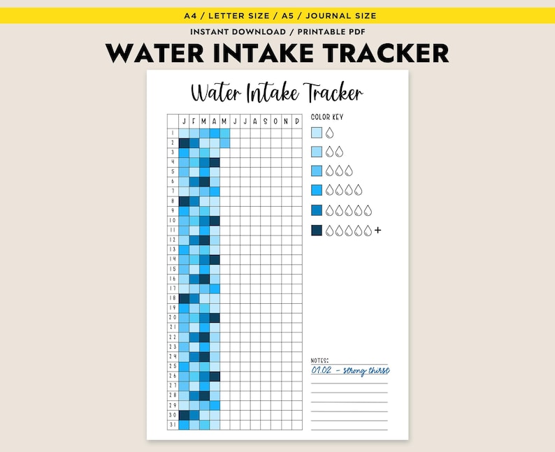 Water Tracker Monthly Printable Planner Journal Page Daily Tracker ...