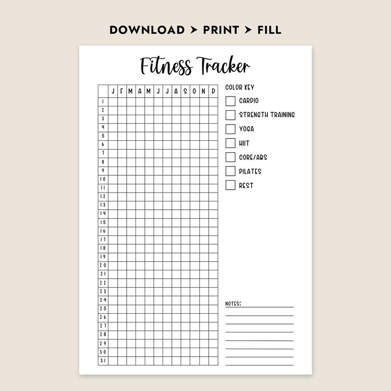 Fitness Tracker Yearly Printable Journal Page Yearly Tracker Health ...