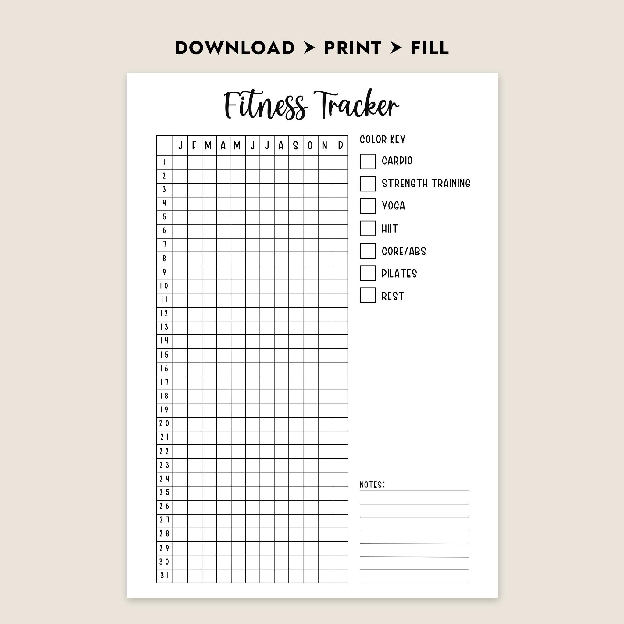 Fitness Tracker Yearly Printable Journal Page Yearly Tracker Health ...