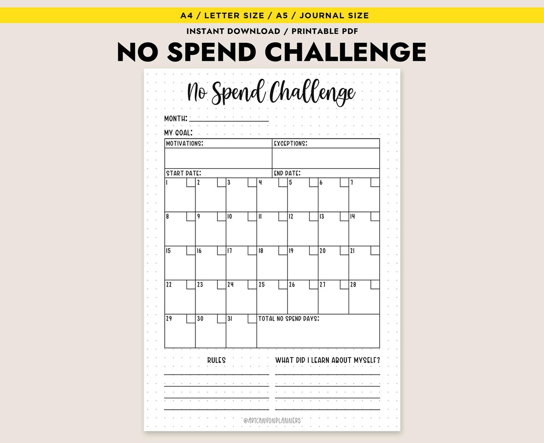 Printable No Spend Challenge Tracker A4/letter/a5 Budget Planner Insert ...