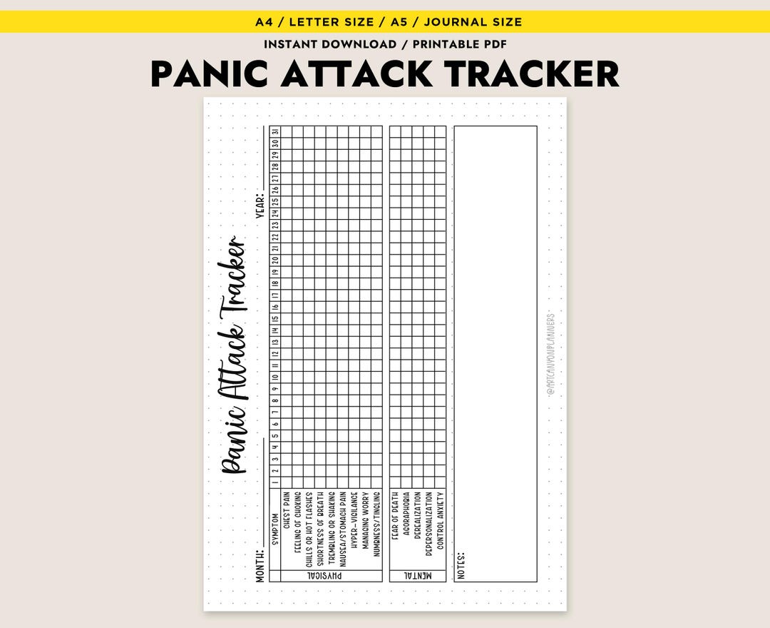 Panic Attack Tracker Printable Monthly Symptom Log Mental Health ...