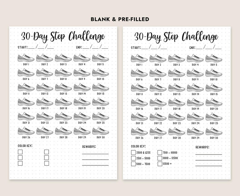 30 Day Step Challenge Tracker Digital Fitness Workout Exercises ...