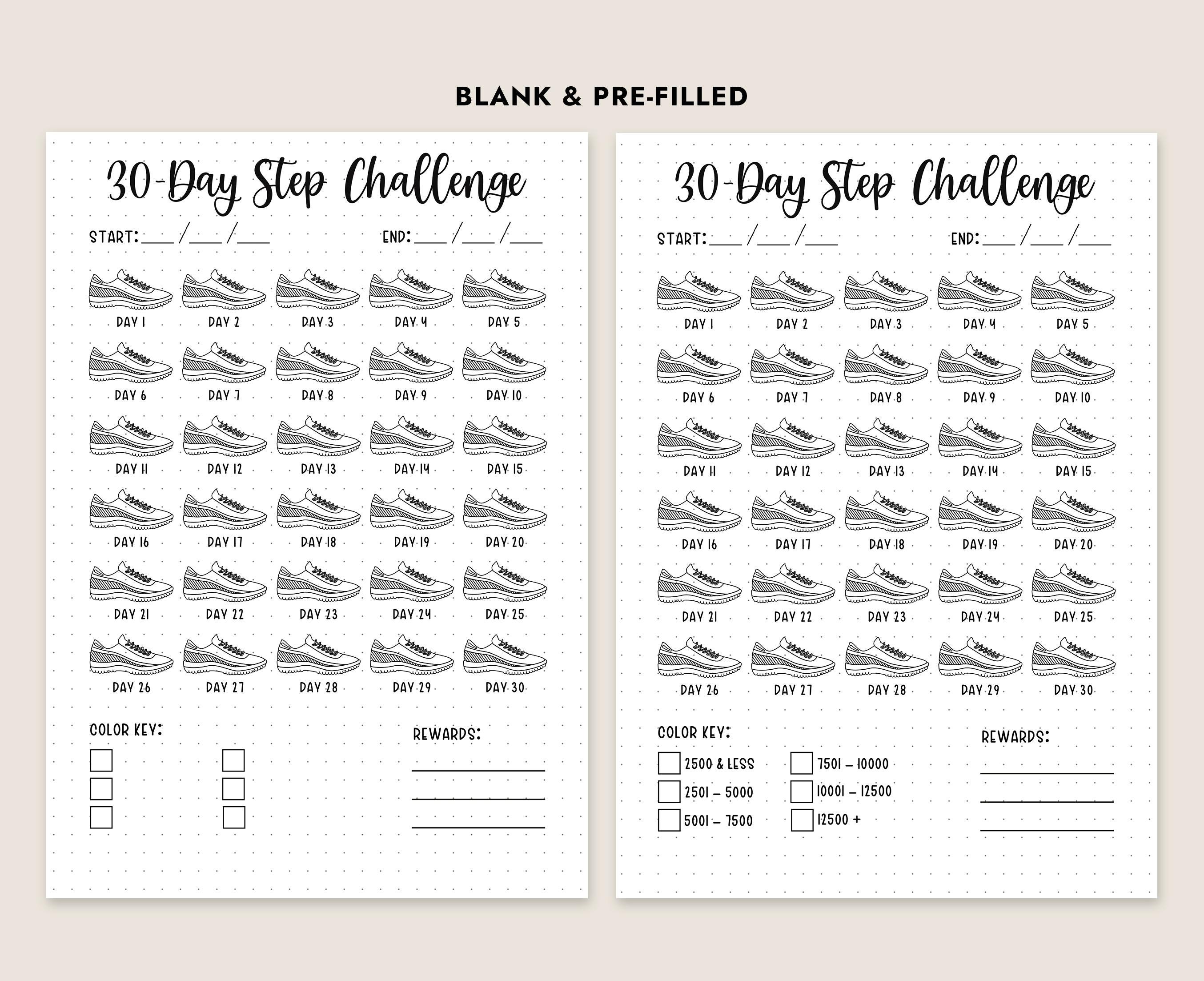 30 Day Step Challenge Tracker Digital Fitness Workout Exercises ...