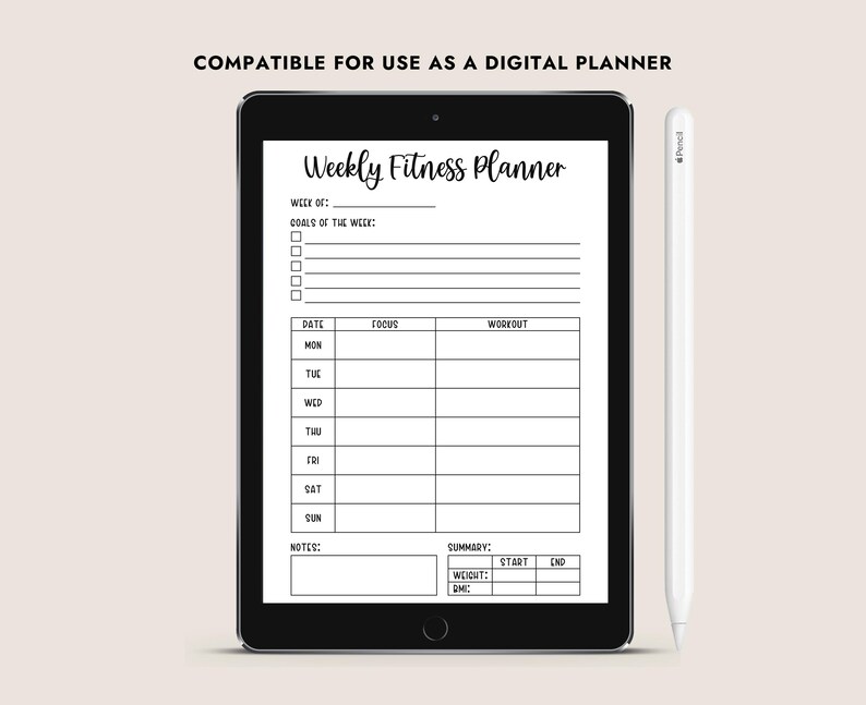 Weekly Fitness Planner Printable PDF Tracker Workout Exercises ...