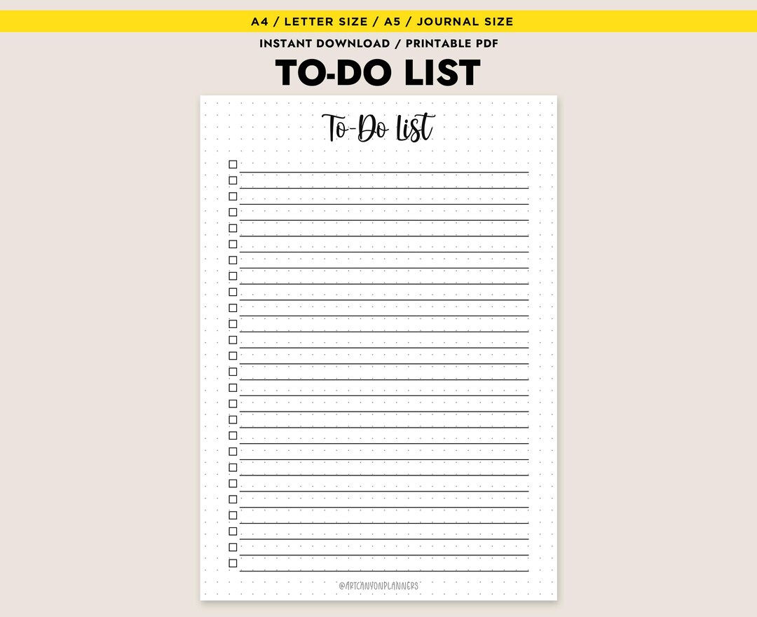 To Do List A4 Letter Size A5 Journal Size Instant Download Printable ...
