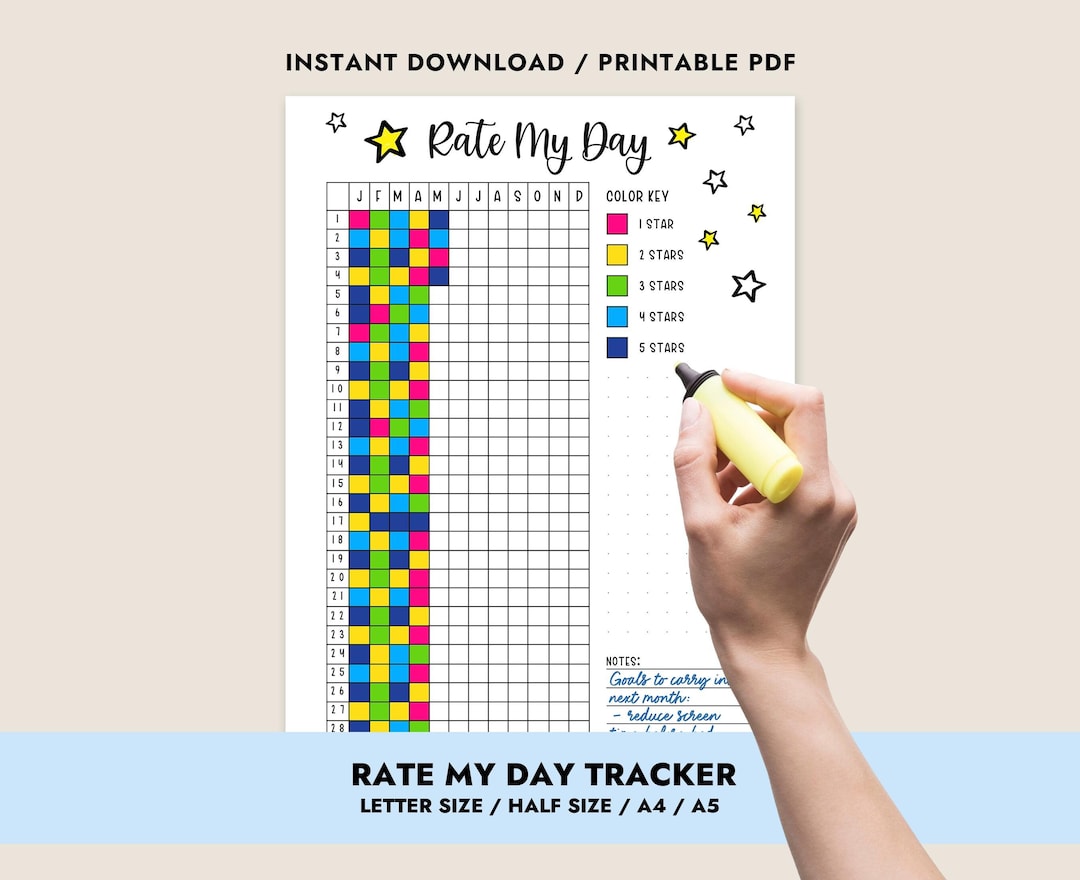 Rate My Day Mood Tracker Printable Daily Rating Tracker Planner Page 30 ...