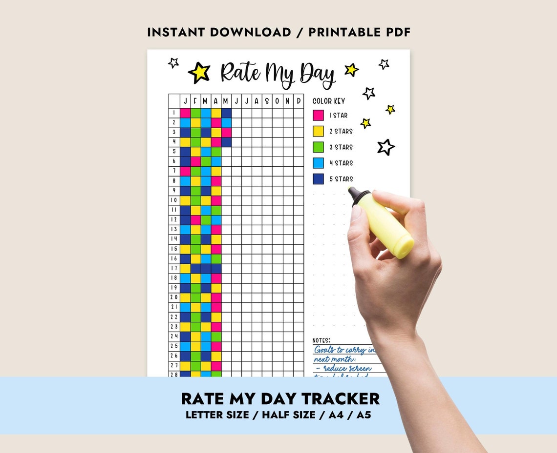 Rate My Day Mood Tracker Printable Daily Rating Tracker Planner Page 30 ...