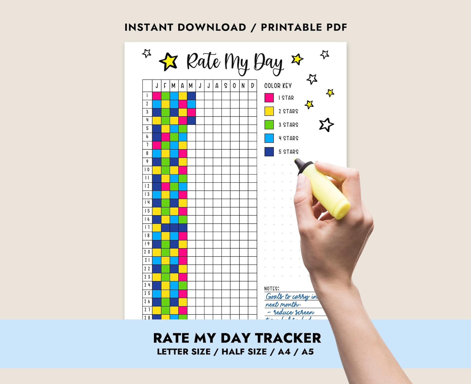 Rate My Day Mood Tracker Printable Daily Rating Tracker Planner Page 30 ...