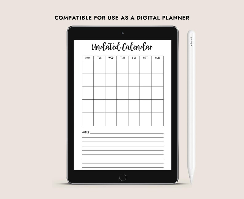 Undated Calendar Printable PDF Instant Download A4 Letter A5 Journal ...