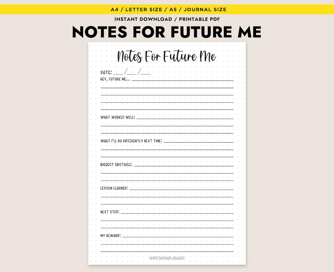 Notes for Future Me Printable Self Reflection Journal Planner Insert A4 ...
