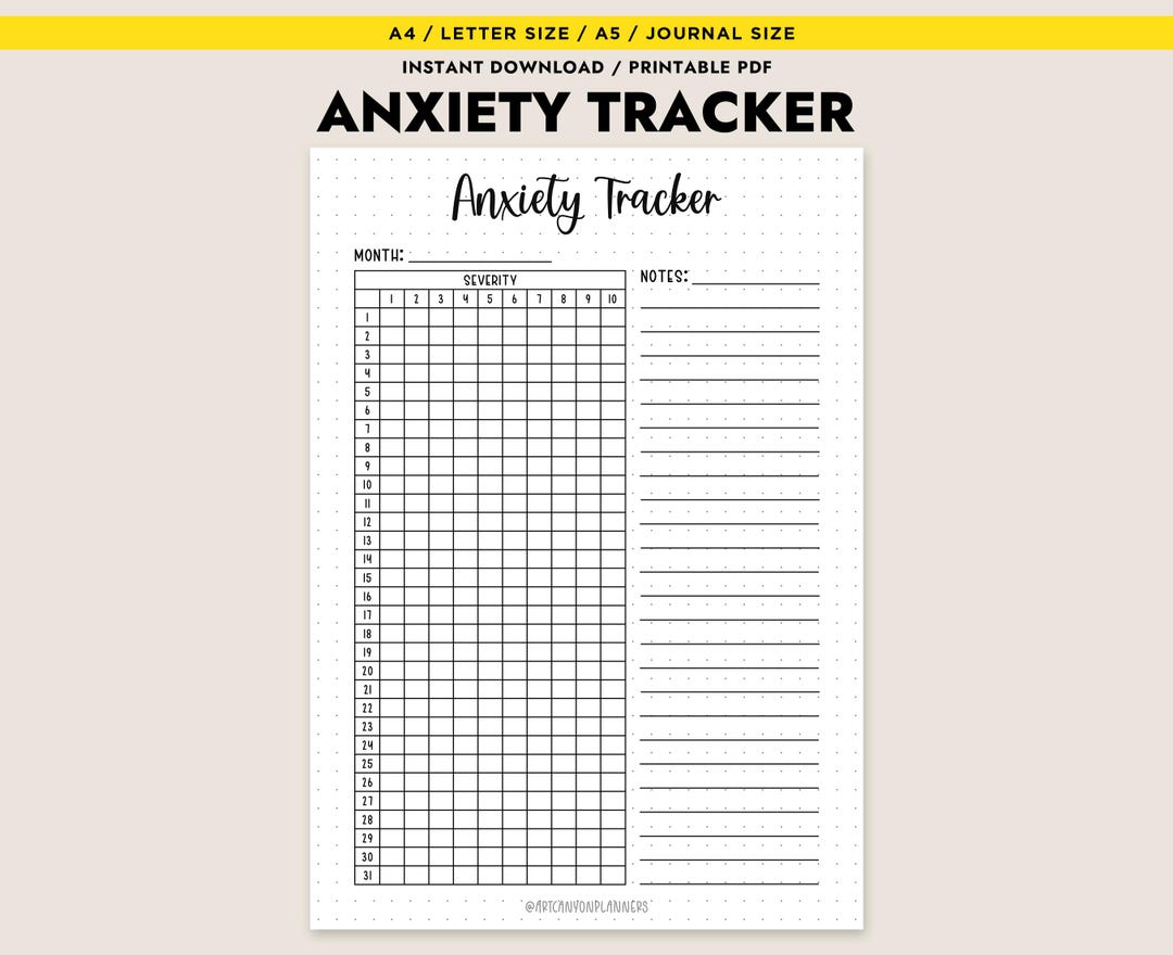 Anxiety Tracker Printable Monthly Log PDF Mental Health Wellness A4 ...