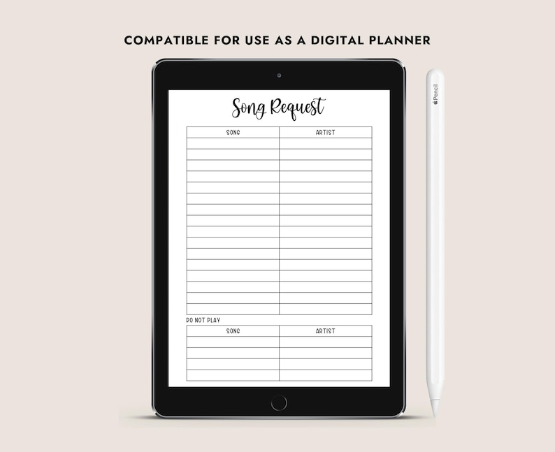 Song Request Form Printable Music Playlist Planner DJ Event Party ...