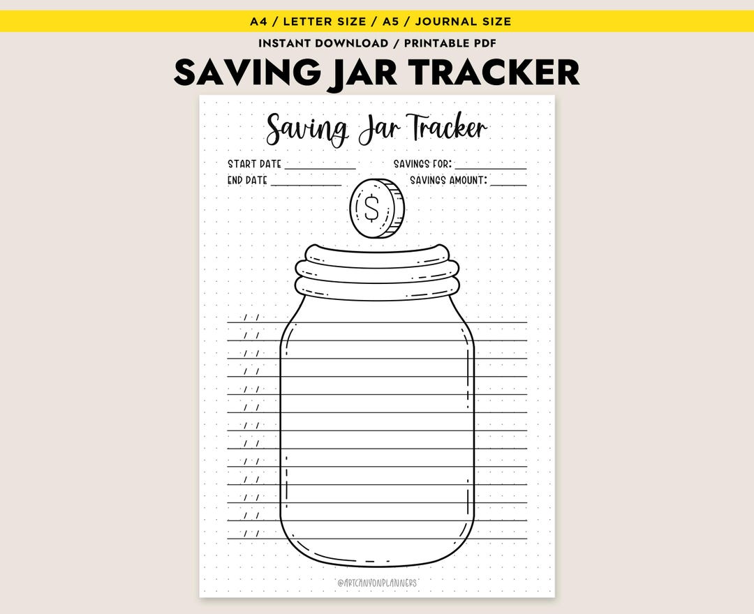 Saving Jar Tracker Printable PDF Instant Download A4 Letter A5 Journal ...