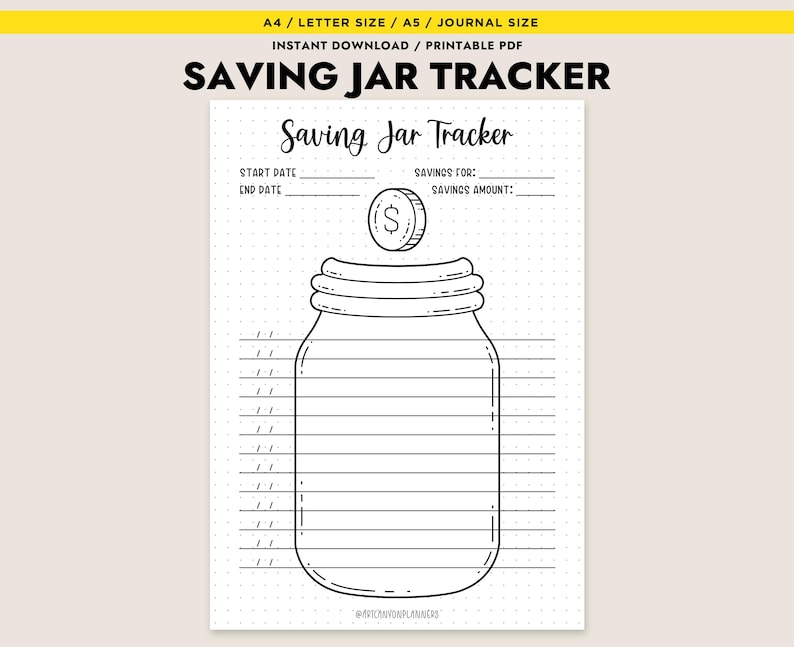 Saving Jar Tracker Printable PDF Instant Download A4 Letter A5 Journal ...