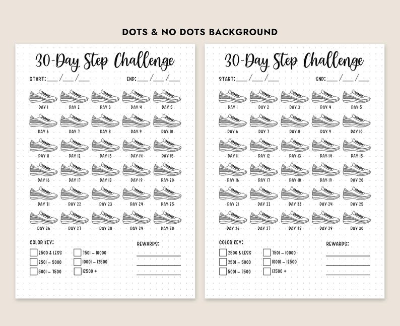 30 Day Step Challenge Tracker Printable Journal Page Planner Exercise ...