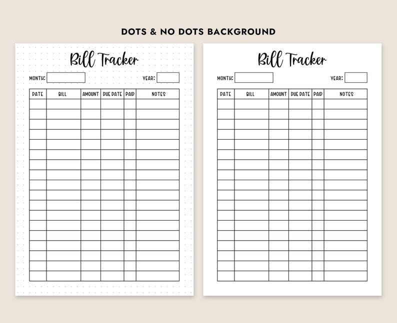 Bill Tracker Printable Journal Page Planner Expense Tracker Monthly ...
