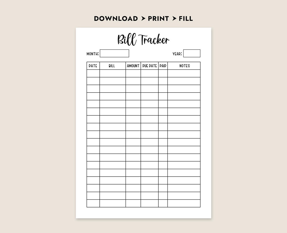 Bill Tracker Printable Journal Page Planner Expense Tracker Monthly ...