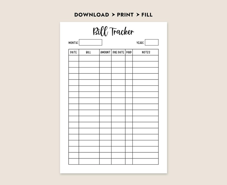 Bill Tracker Printable Journal Page Planner Expense Tracker Monthly ...