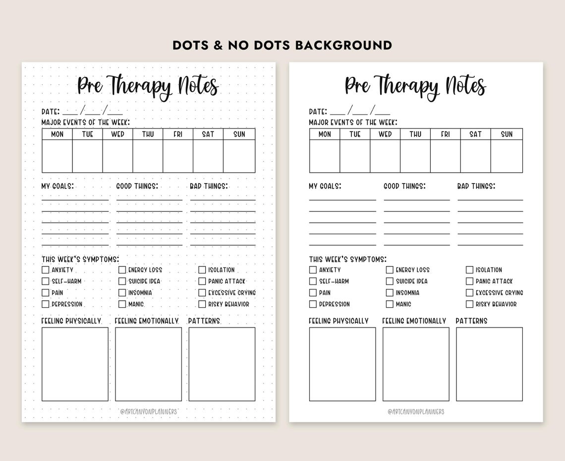 Pre Therapy Notes Printable Mental Health Journal Therapy Session Prep ...