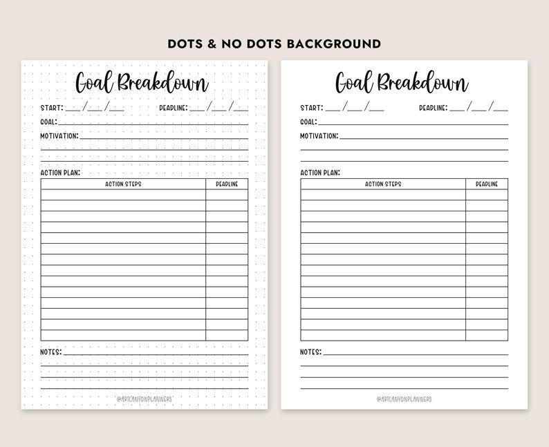 Goal Breakdown Planner Printable PDF A4 A5 Letter Action Plan Template ...