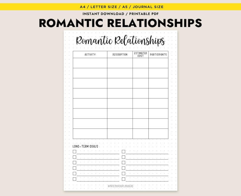 Romantic Relationships Planner Printable Digital Download A4 A5 Letter ...