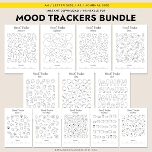 Monthly Mood Tracker Bundle Printable Monthly Rating Tracker Rate My ...