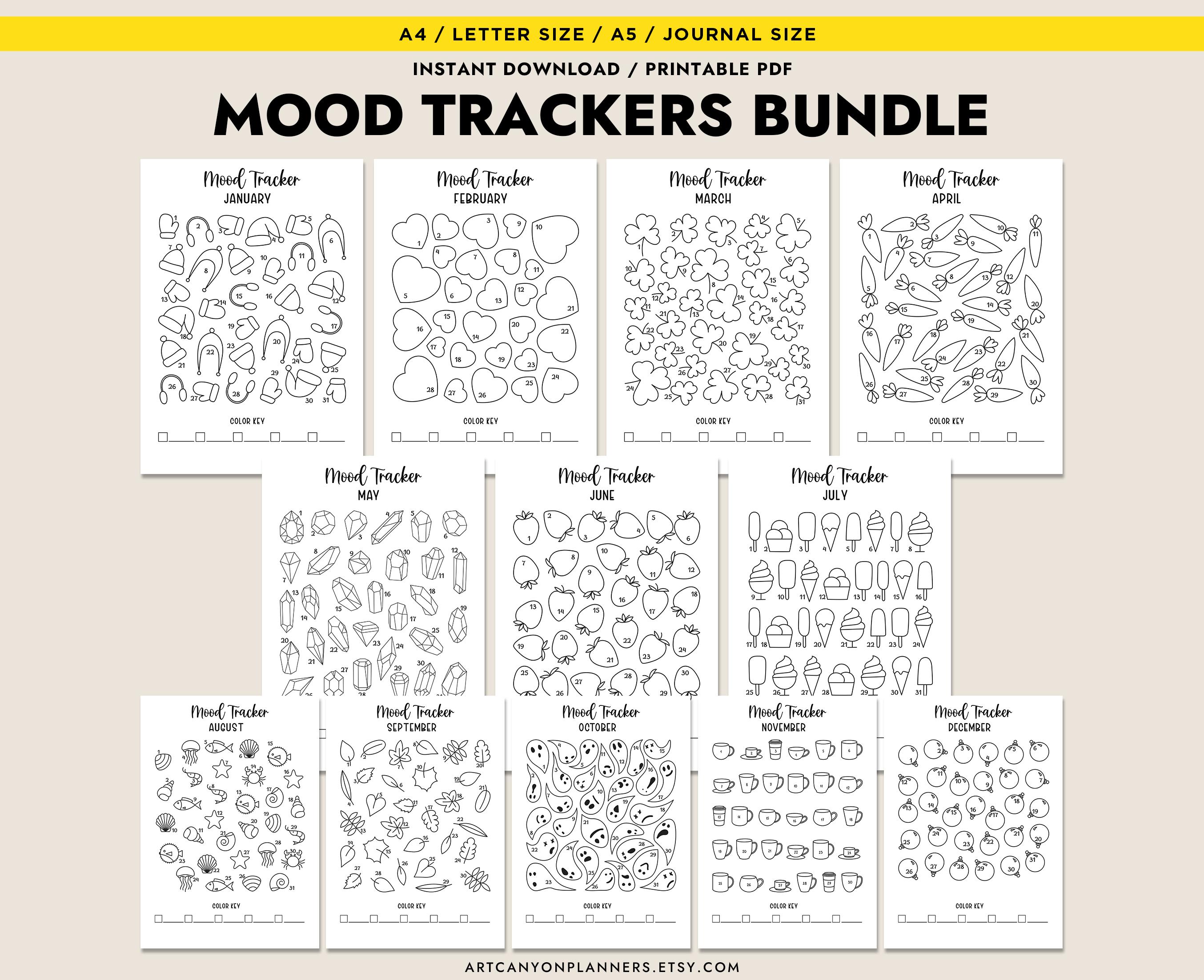 Monthly Mood Tracker Bundle Printable Monthly Rating Tracker Rate My ...