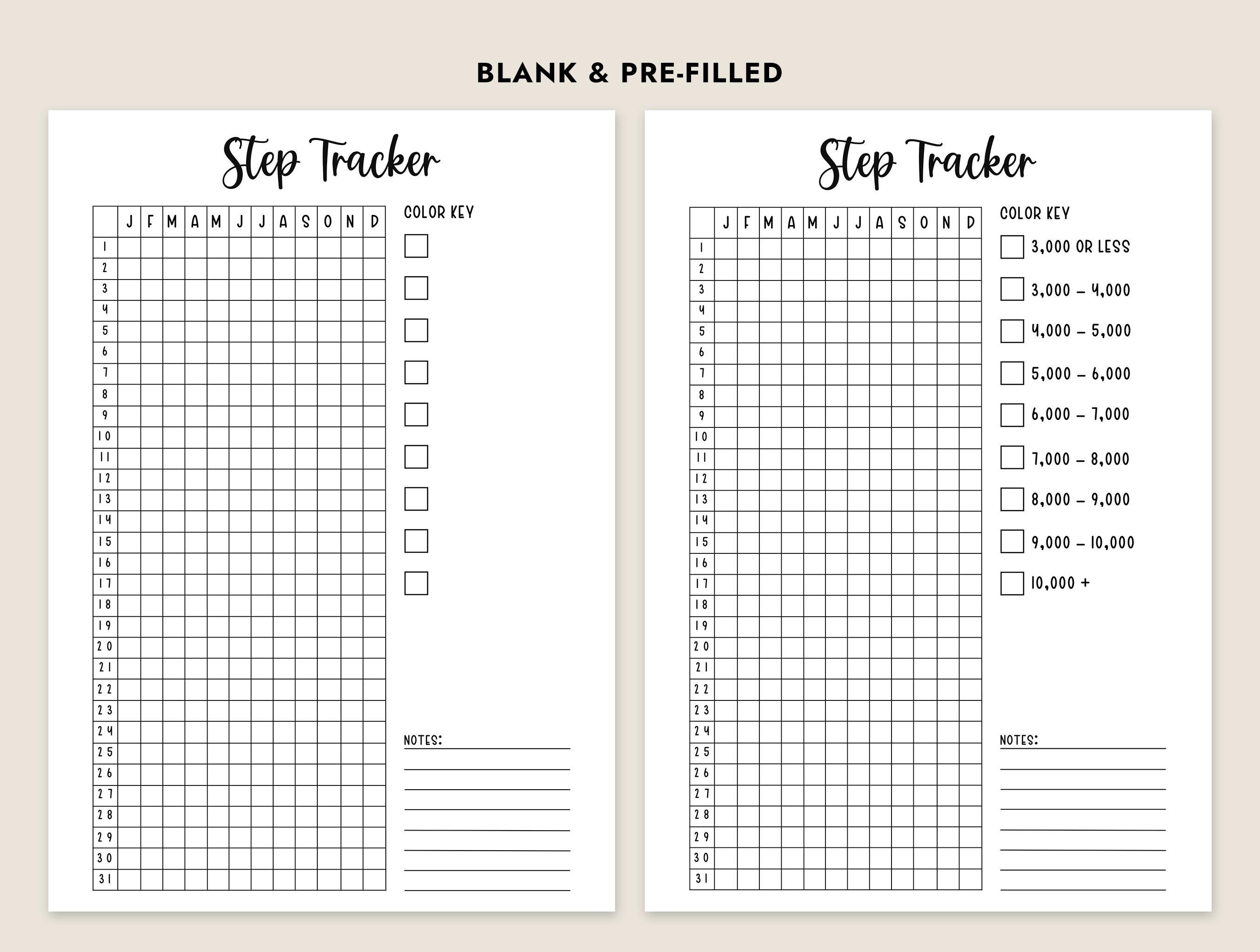 Step Tracker Yearly Printable Journal Page Planner Fitness Tracker ...