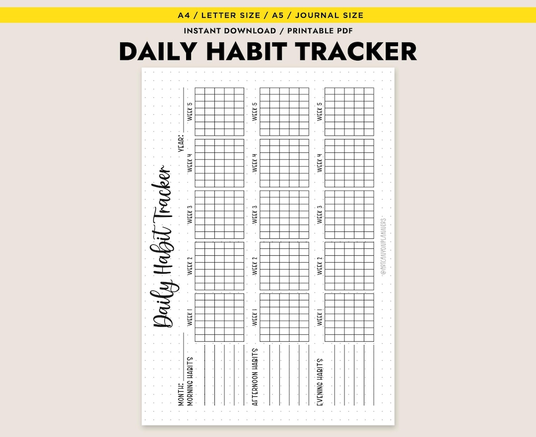Daily Habit Tracker Printable PDF A4 A5 Letter Weekly Monthly Planner ...
