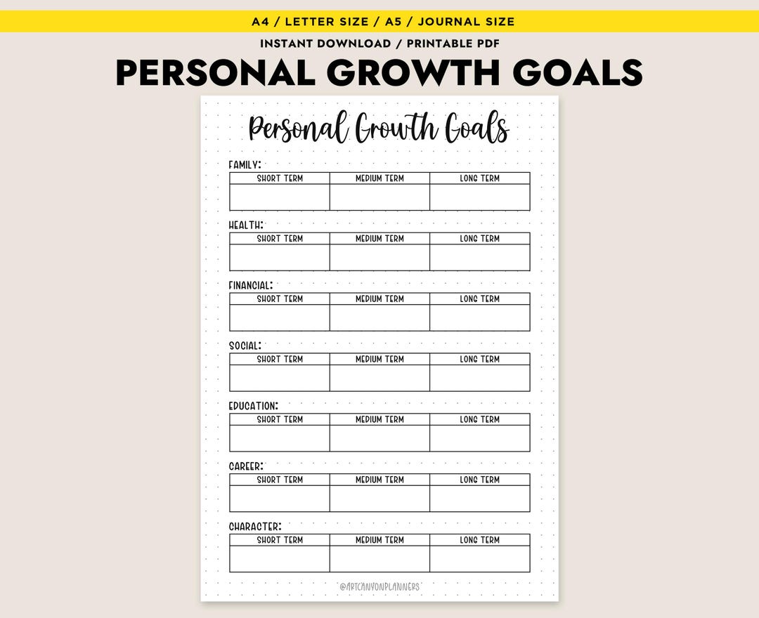 Personal Growth Goals Printable Planner Digital Download A4 A5 Letter ...