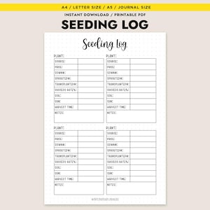 Seeding Log Printable Seed Starter Tracker A4 A5 Letter PDF Instant ...